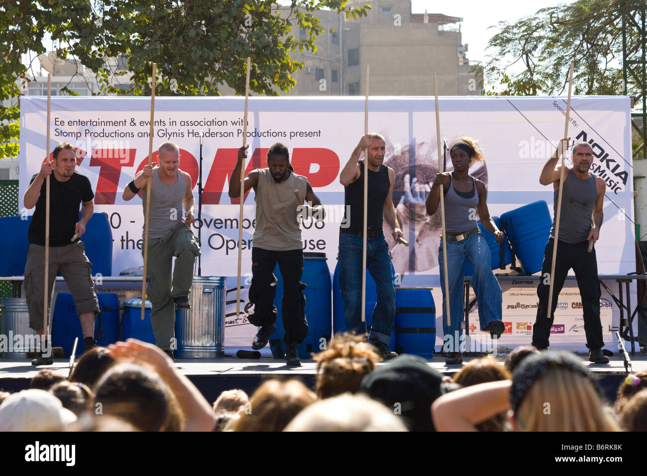Stomp cast members performing at Cairo American College, Cairo, Egypt ...
