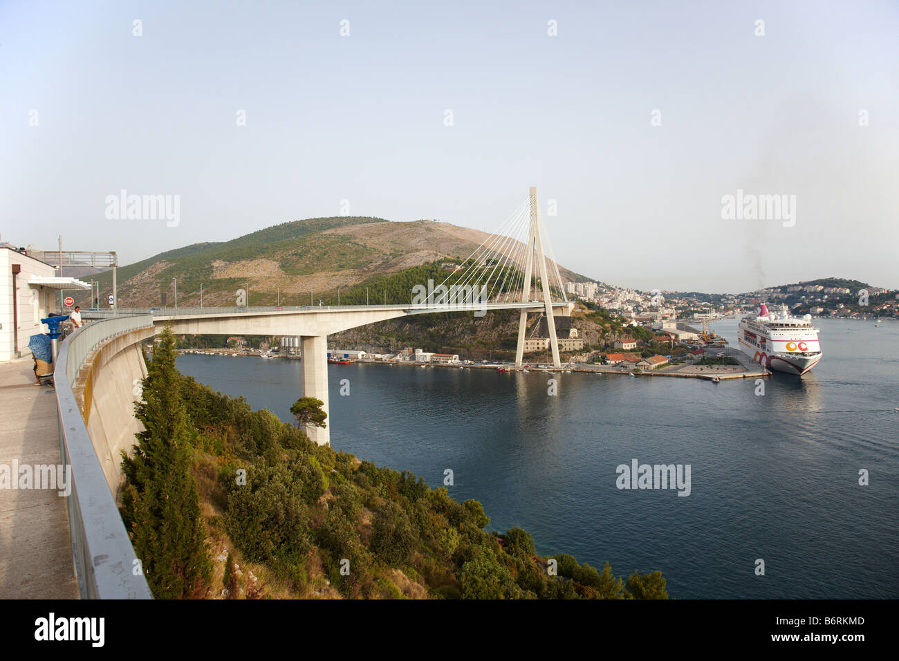 Franjo Tudman Bridge and MS Ocean Village in Port of Cruz in Dubrovnik ...