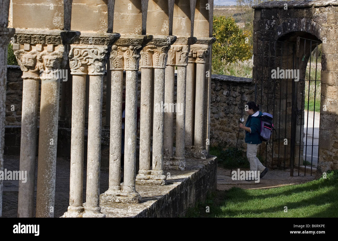 Pilgrim in Santa Maria de Eunate romanesque church Navarre Spain Stock ...