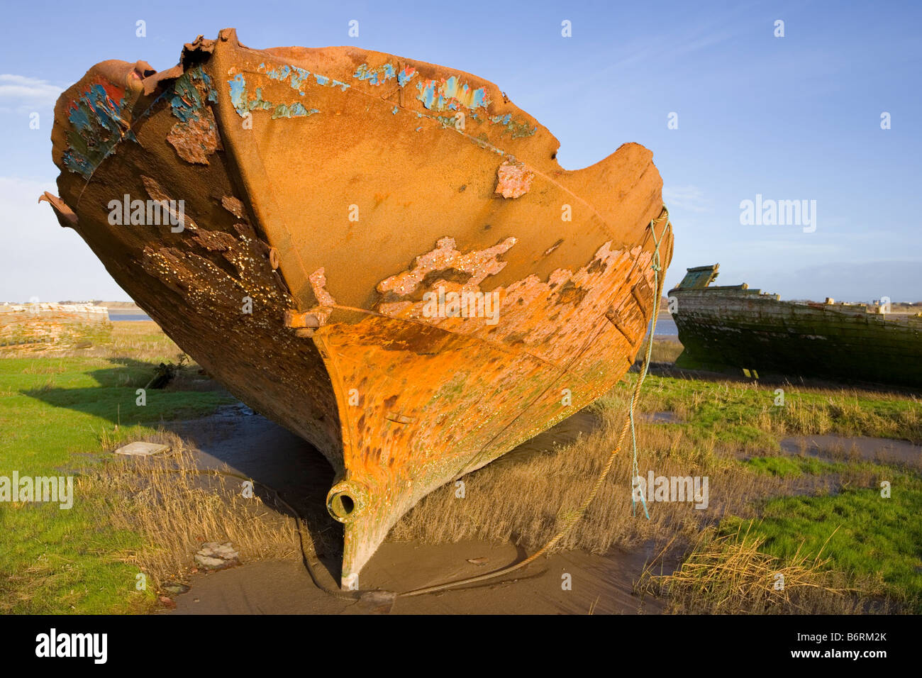 Wrecked boat on the Wyre estuary in Lancashire England Stock Photo - Alamy