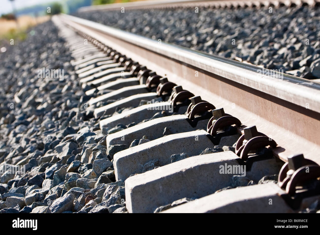 Old railway track dark sepia toned Focus in third nut Stock Photo - Alamy