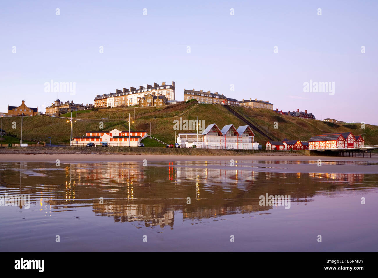 Saltburn reflecting in the beach at dawn Cleveland England Stock Photo ...