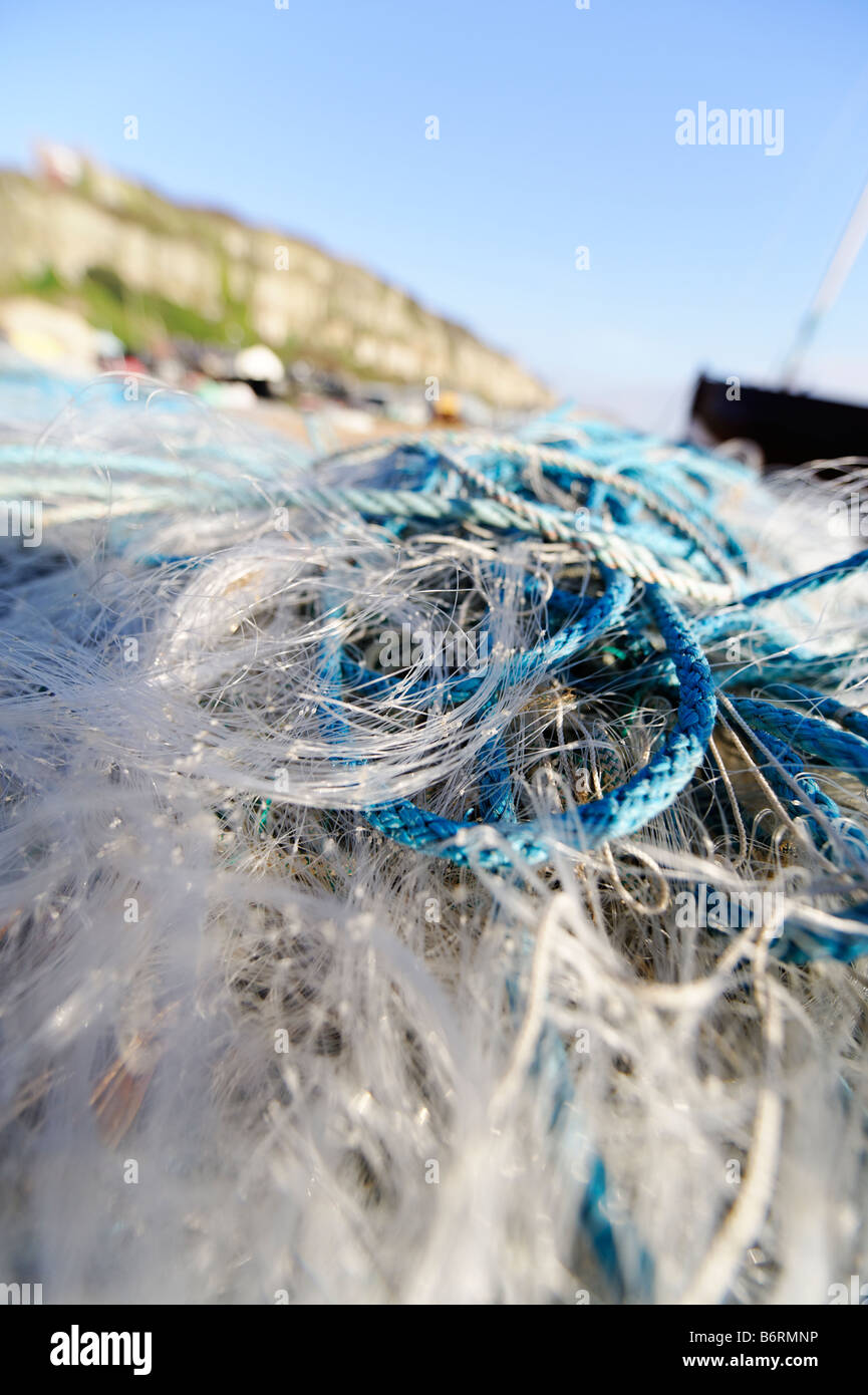 Tangled Fishing nets on Hastings beach Stock Photo - Alamy