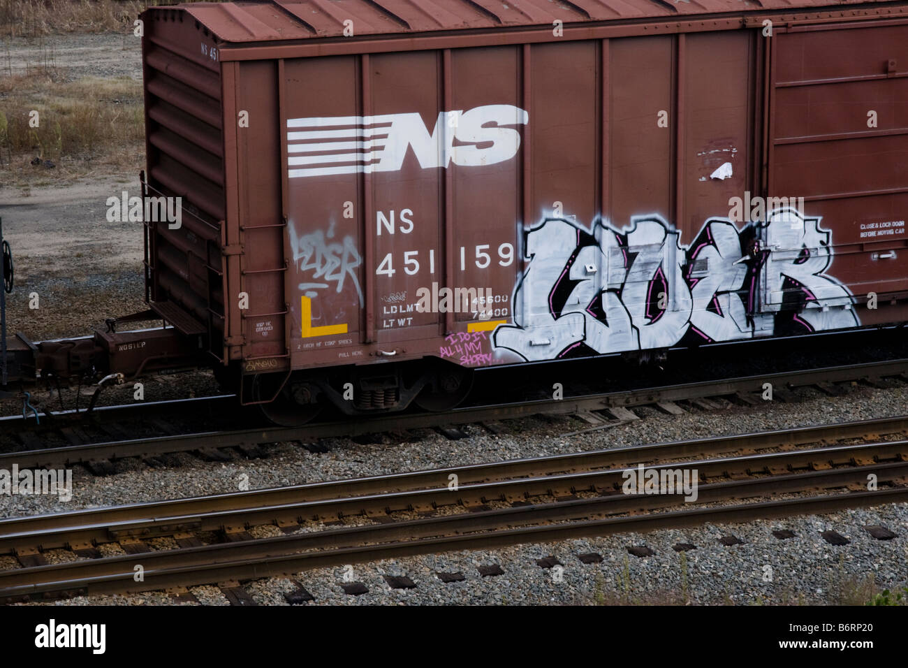 Norfolk Southern boxcar being switched in Rigby Rail Yard South ...