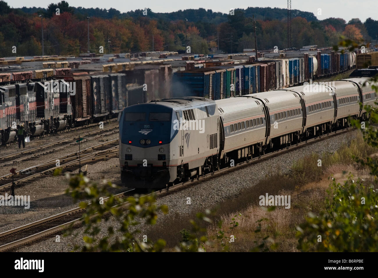 Amtrak Downeaster passenger train passes Rigby Rail Yard South Portland ...