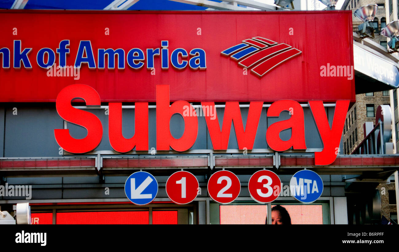 Subway entrance sign in the Mid town area of New York City New York ...