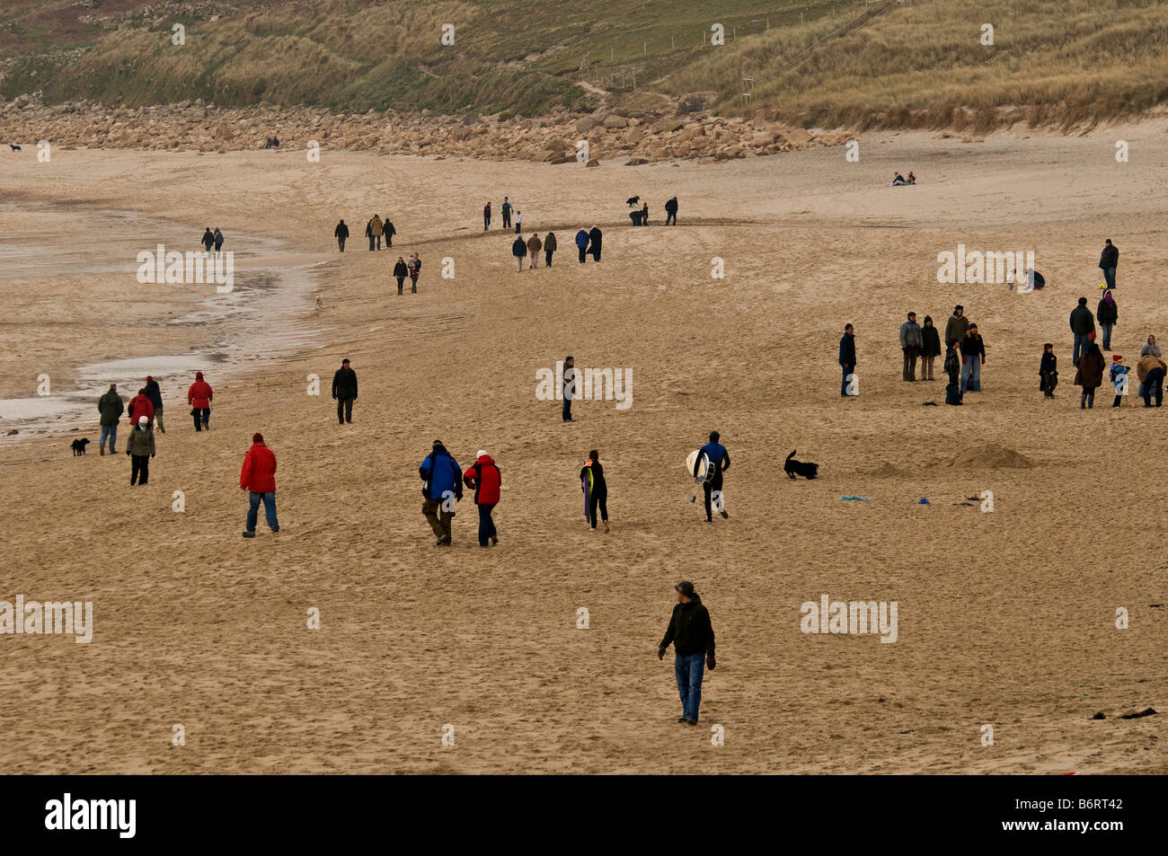 People on the beach at Sennen in Cornwall Stock Photo - Alamy