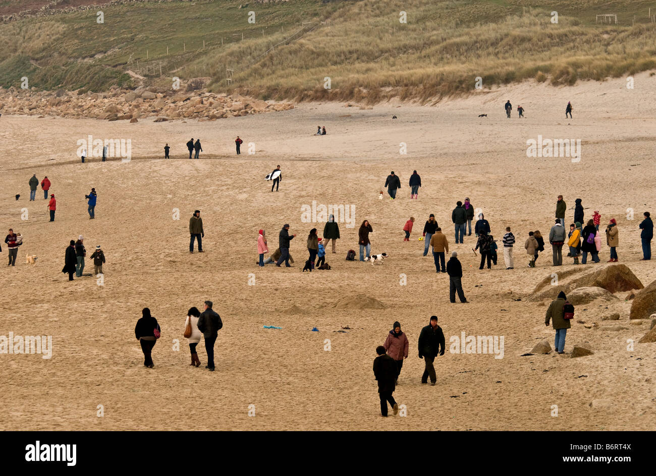 People on the beach at Sennen in Cornwall Stock Photo - Alamy
