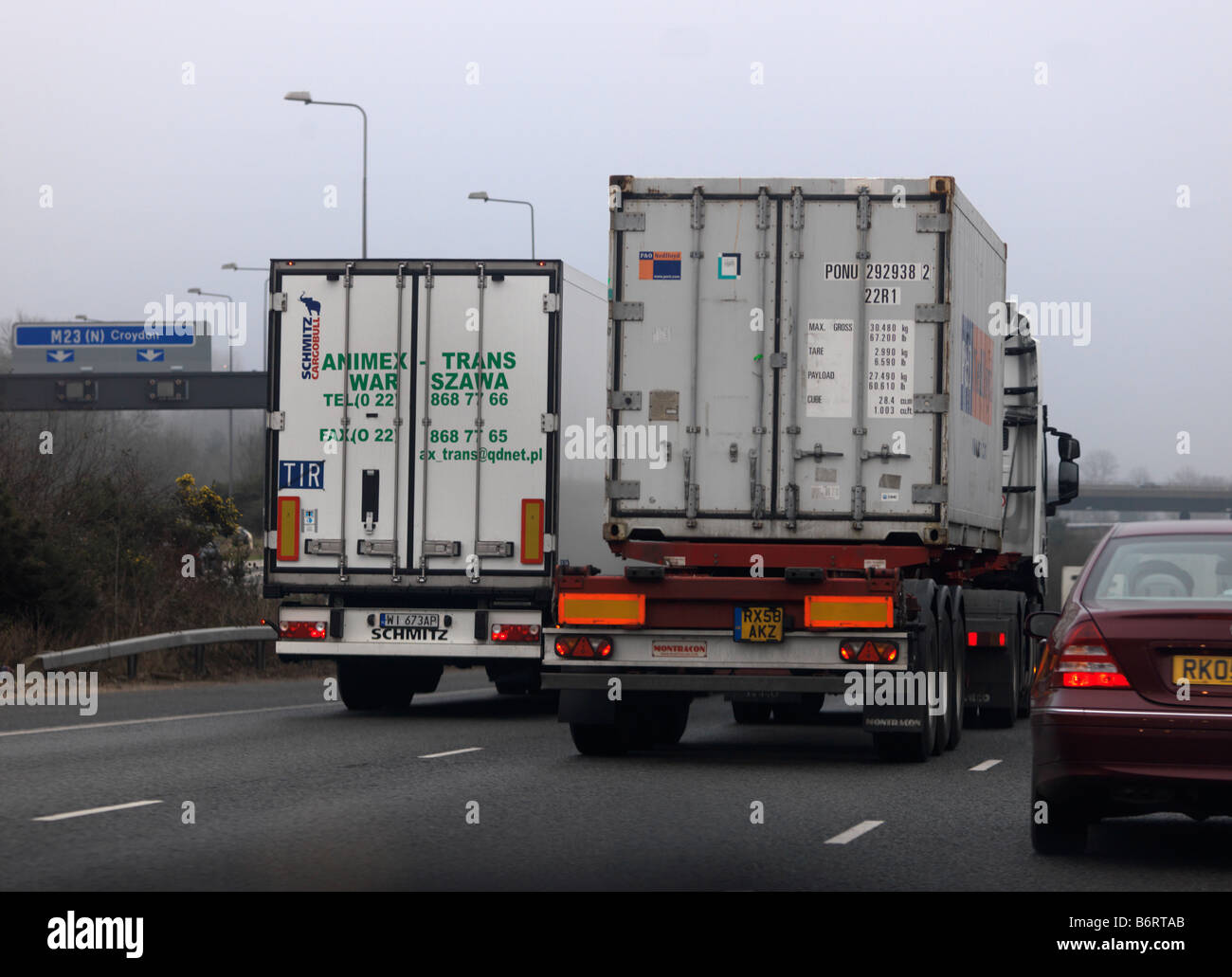 East European Lorries on the M25 Motorway at the Junction of the M23 ...