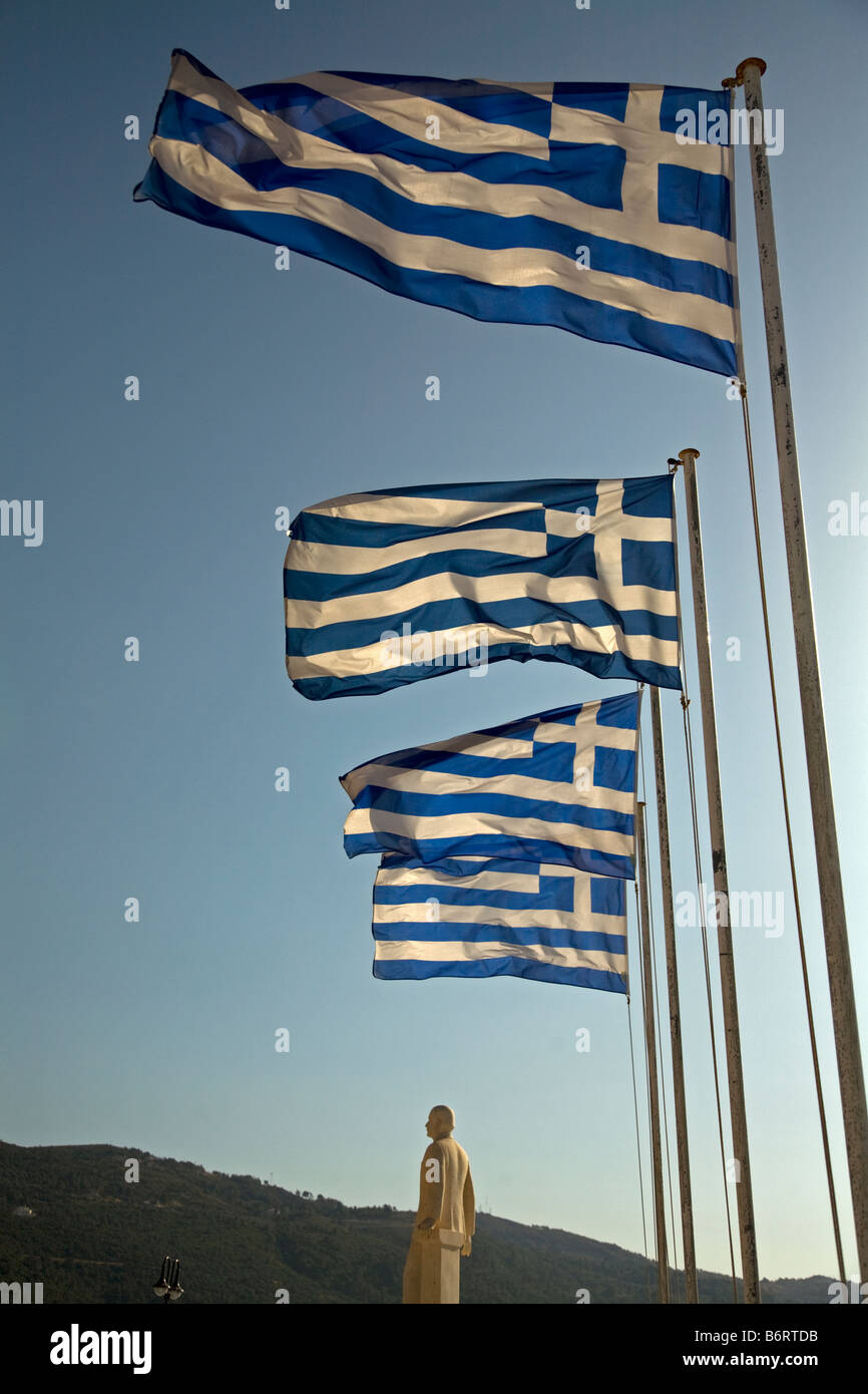 Greek Flags Vathy Samos Greece Stock Photo - Alamy