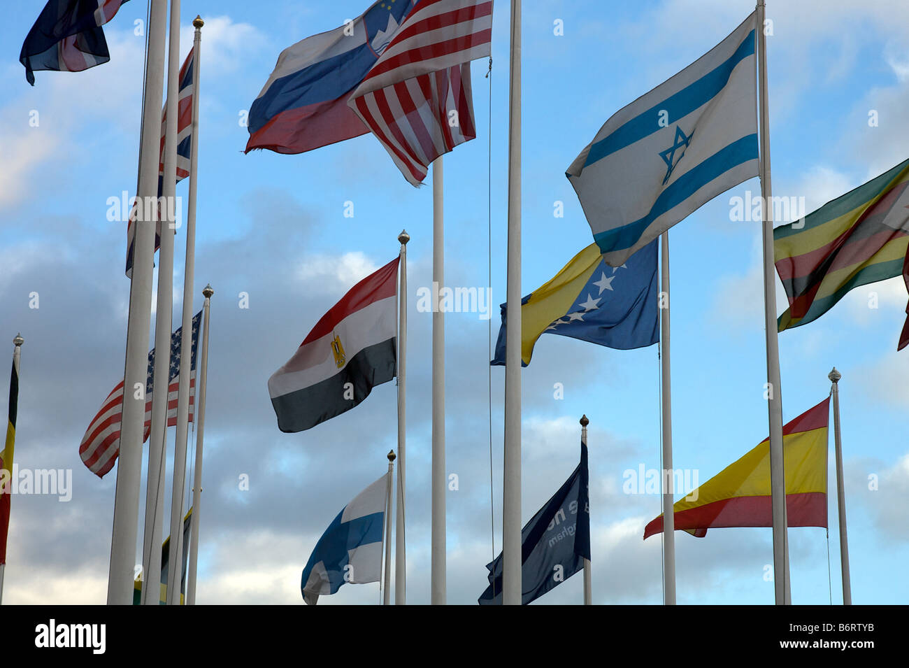 Flags blowing in the wind Stock Photo - Alamy