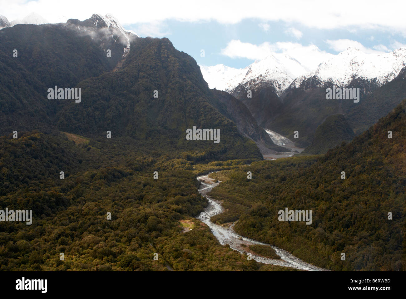 Aerial view of Fox Glacier Valley. South Island. New Zealand Stock ...
