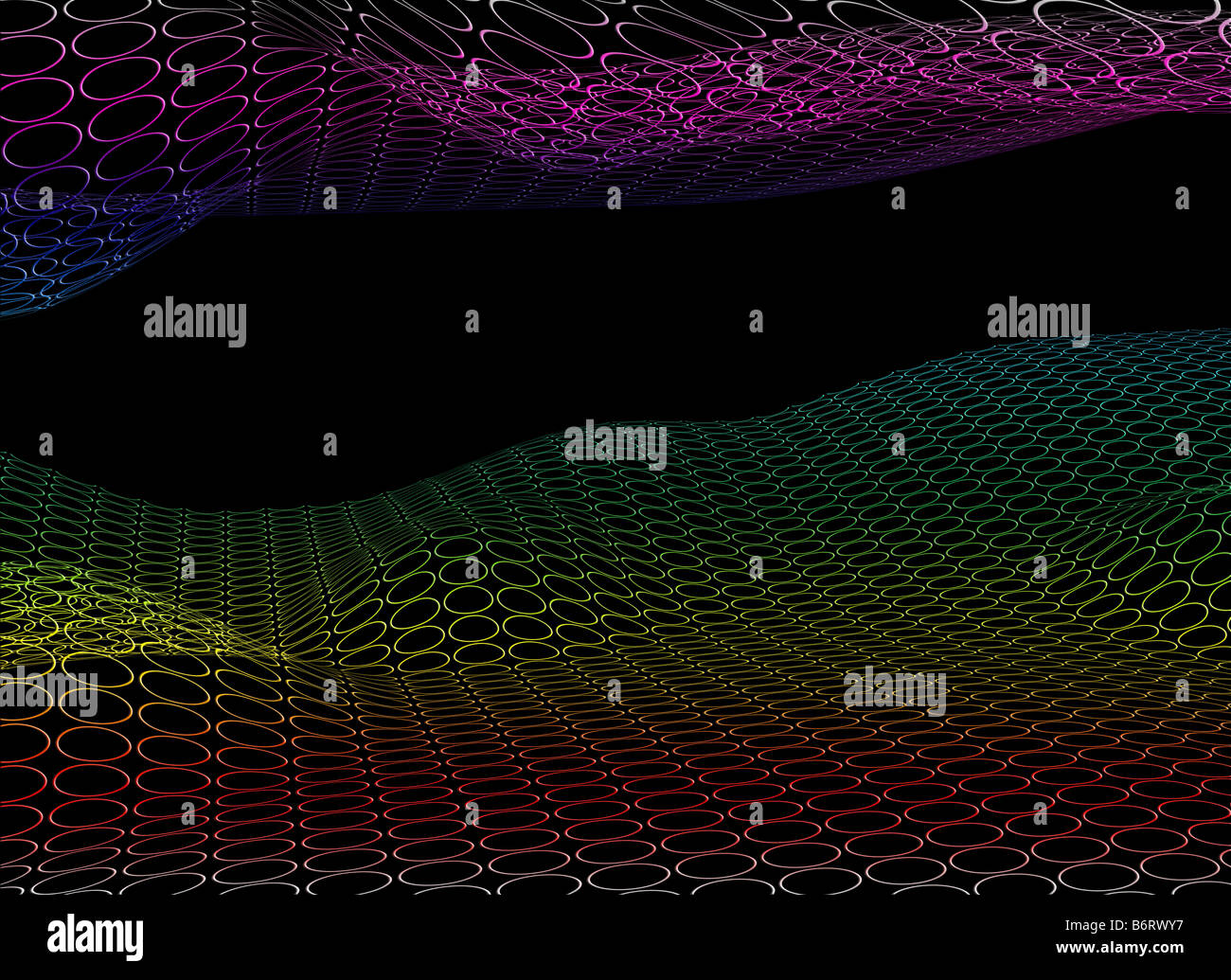Illustration of a futuristic rainbow colored landscape on black ...