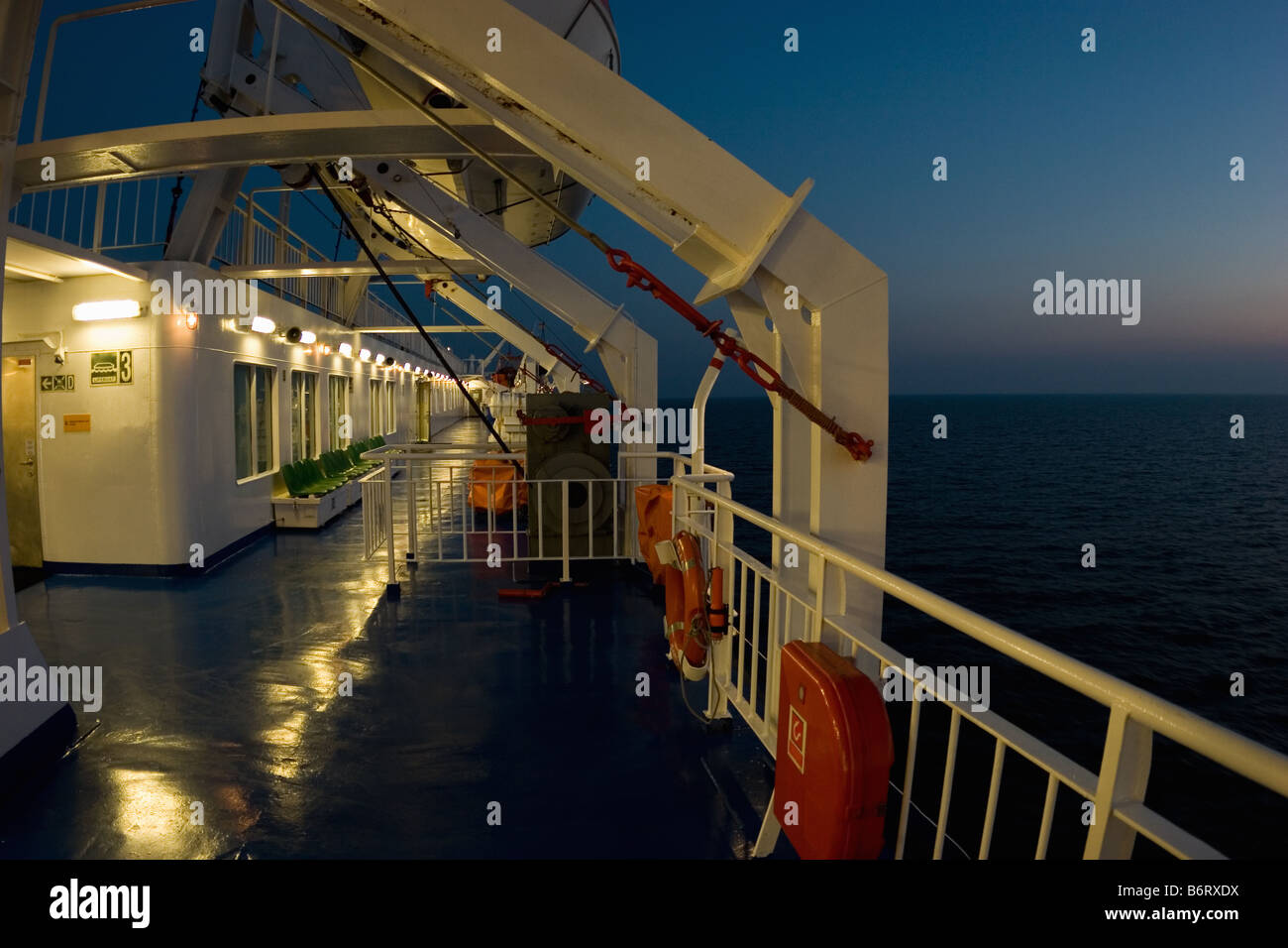Deck of a passenger ferry on sea sailing to the Greek islands Stock ...
