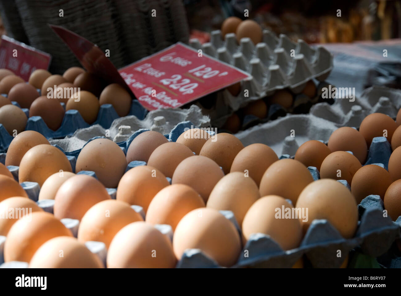 Fresh eggs on display at Borough Market, London England UK Stock Photo ...