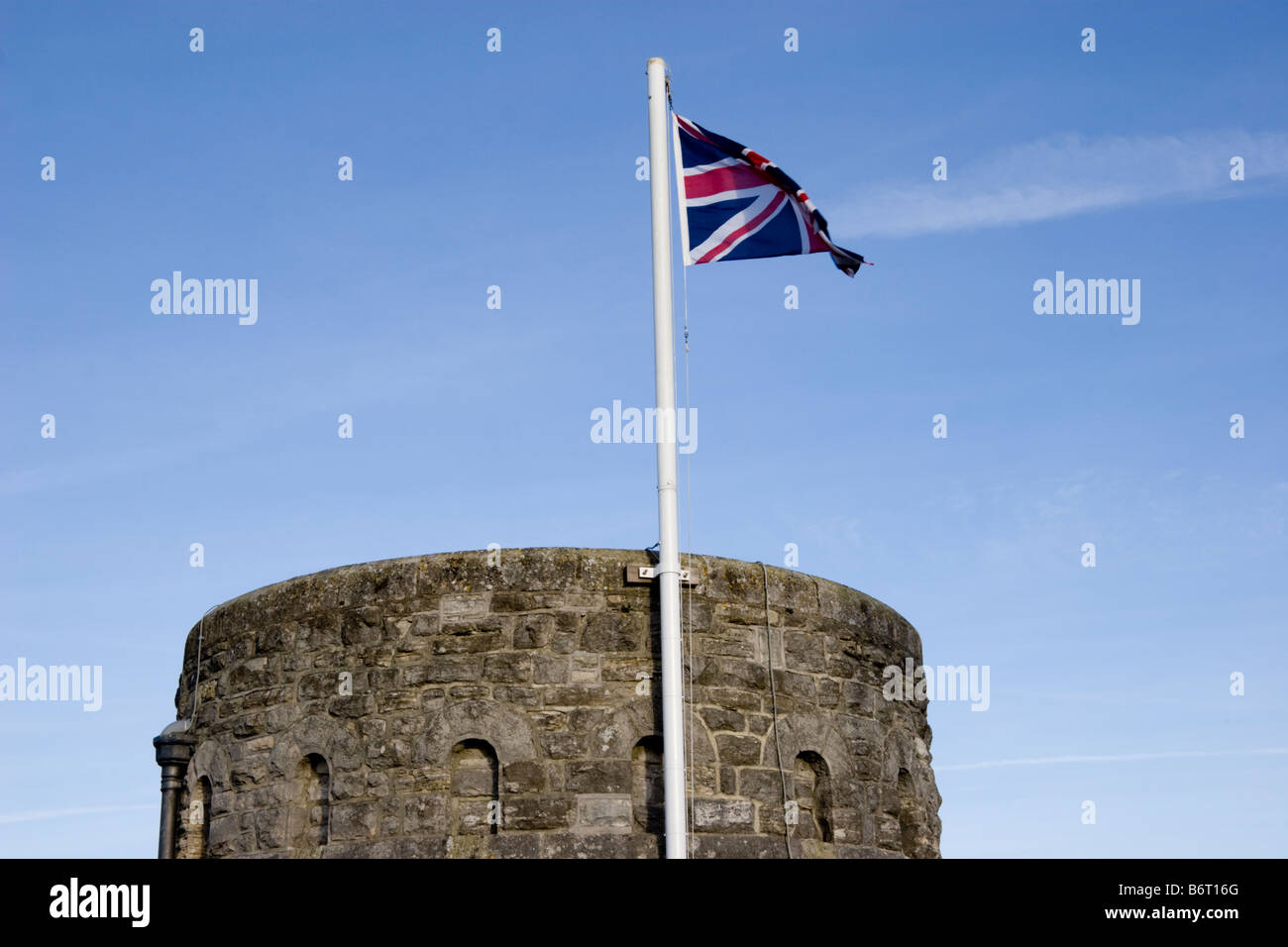 Castle turret with UK Union flag Stock Photo - Alamy