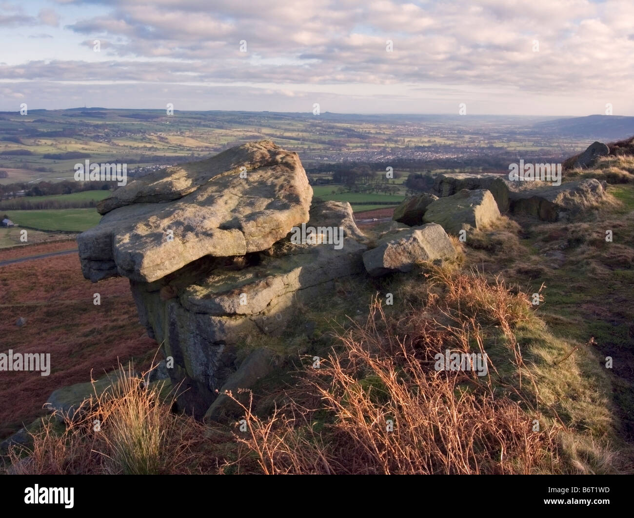 The Pancake Stone on the edge of Ilkley Moor with views across Lower ...