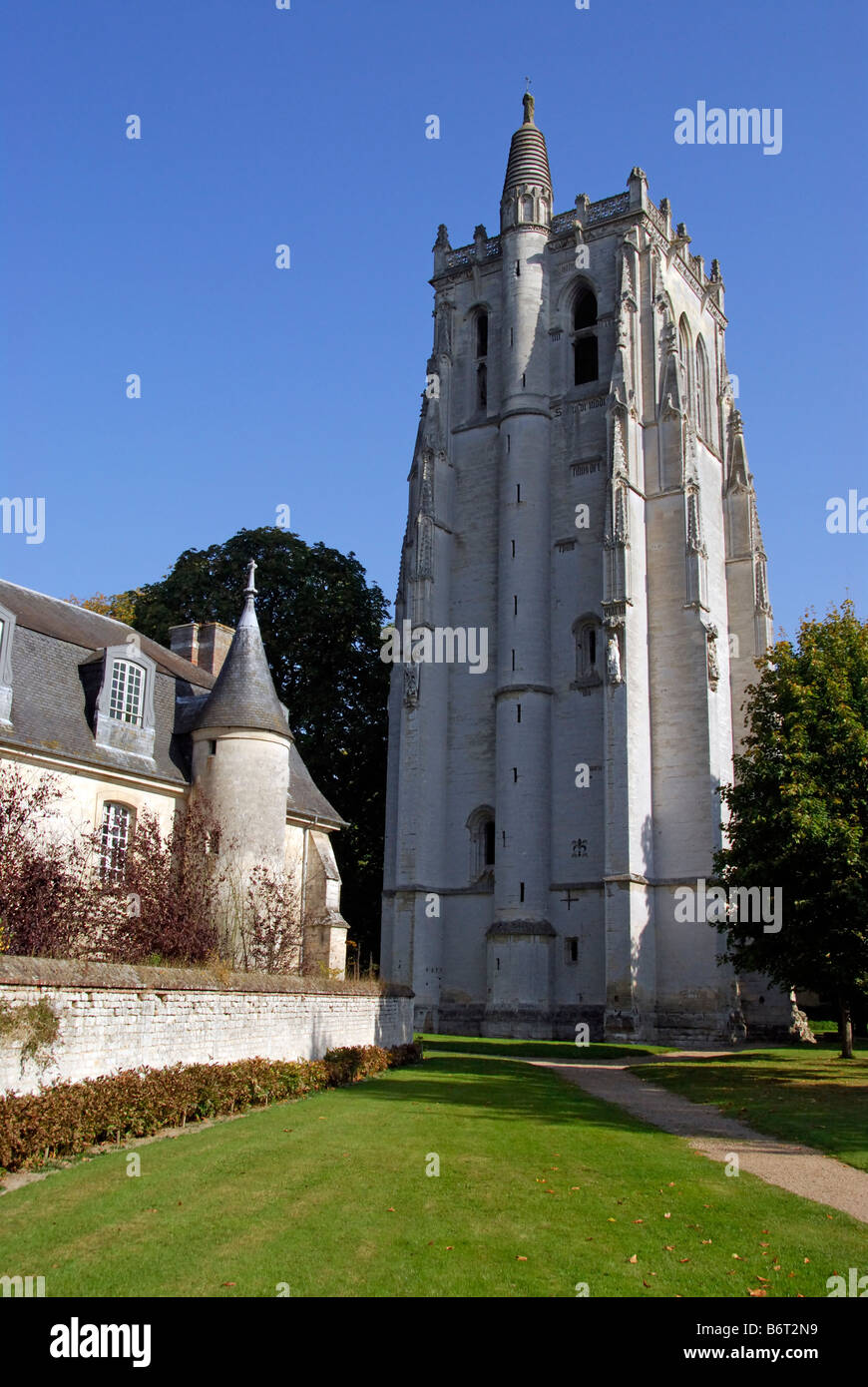 15th century Tower of the Abbey of Le-Bec-Hellouin, Eure, Normandy ...