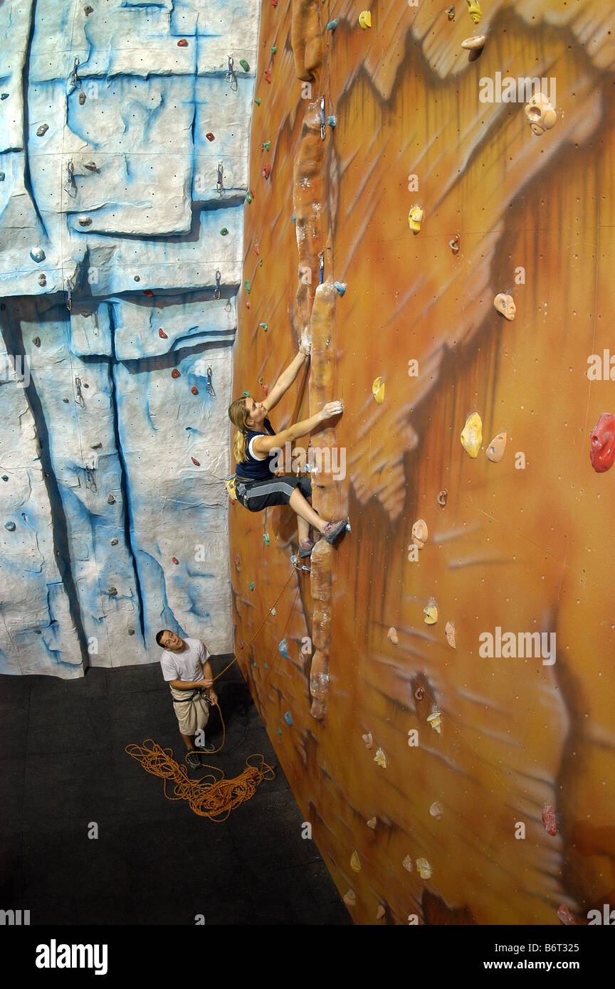 Climbers Training on Artificial Indoor Climbing Wall Stock Photo - Alamy