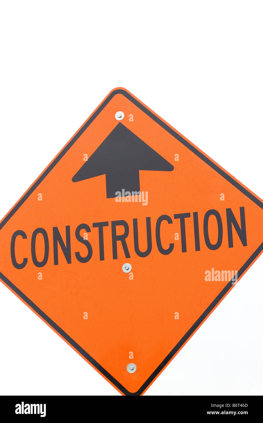 Orange construction sign Stock Photo - Alamy