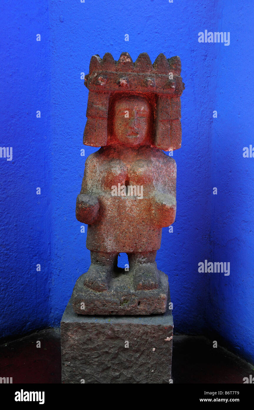 Pre-Hispanic statue in courtyard of Frida Kahlo museum, Mexico City ...