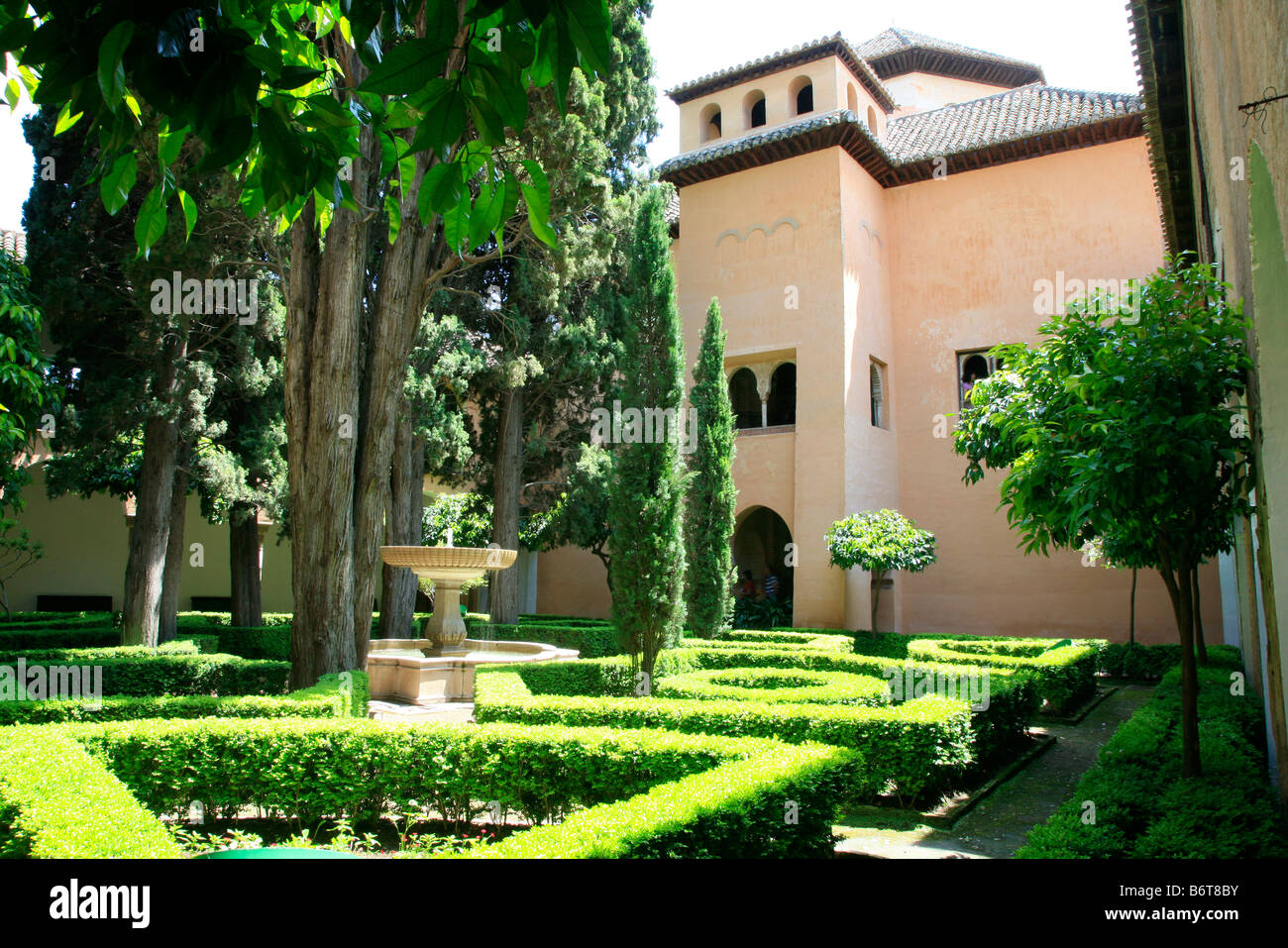 Courtyard parterre of Buxus hedges at the Alhambra in Granada, Spain ...