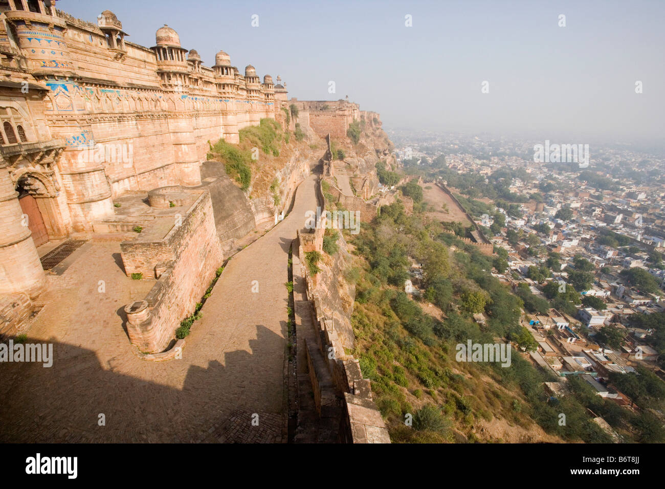 Facade of a fort wall, Gwalior Fort, Gwalior, Madhya Pradesh, India ...