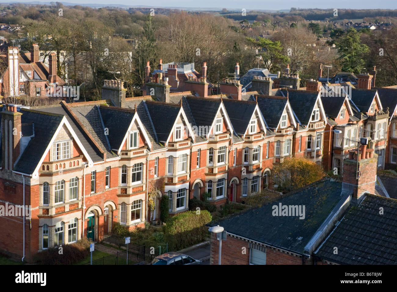 Row of Edwardian terraced houses Dorchester Dorset England Stock Photo ...