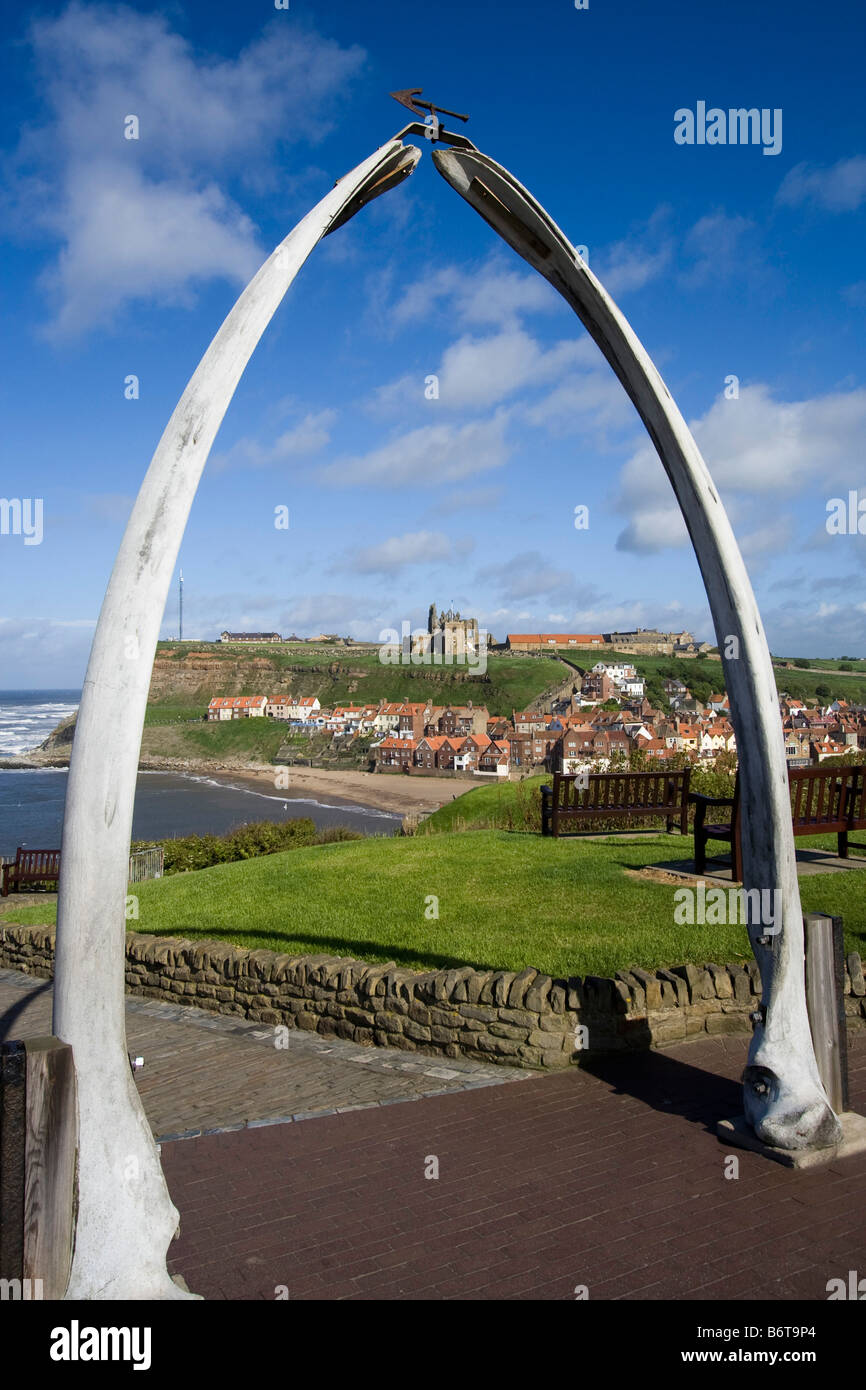 whalebone arch framing whitby abbey north yorkshire england uk gb Stock ...