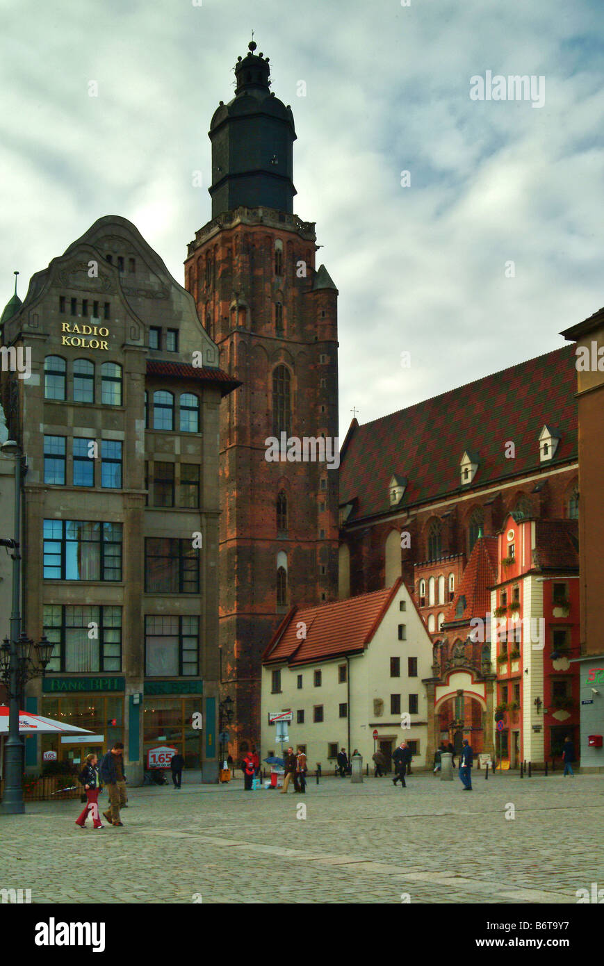 Very colorful image of Wroclaw square in Poland showing the Gothic ...