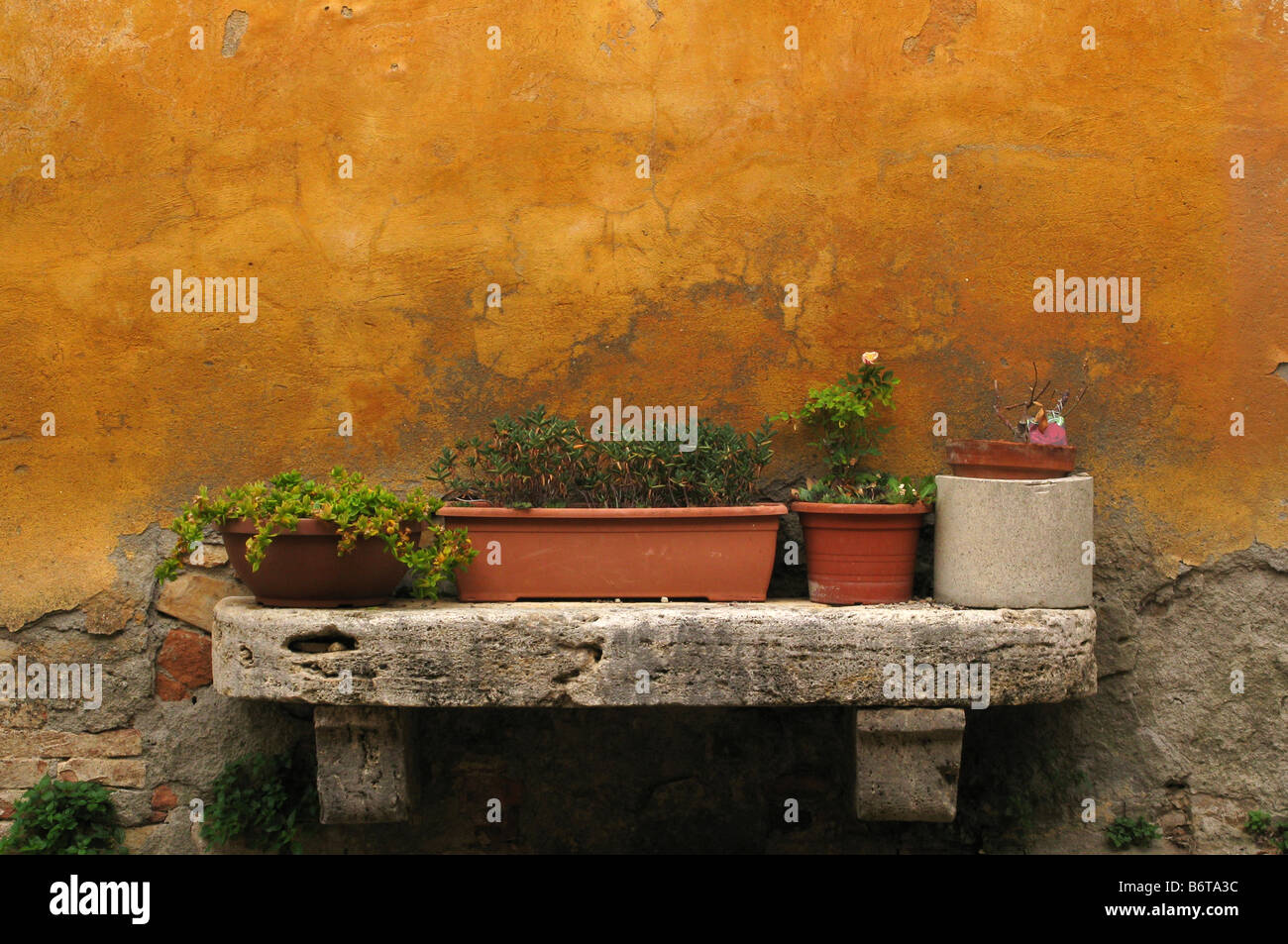 traditional Italian home with rustic bright yellow wall and old ...