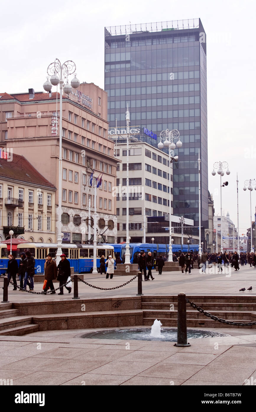 CROATIA, ZAGREB. Trg Bana Jelacica - Zagreb main town square Stock ...