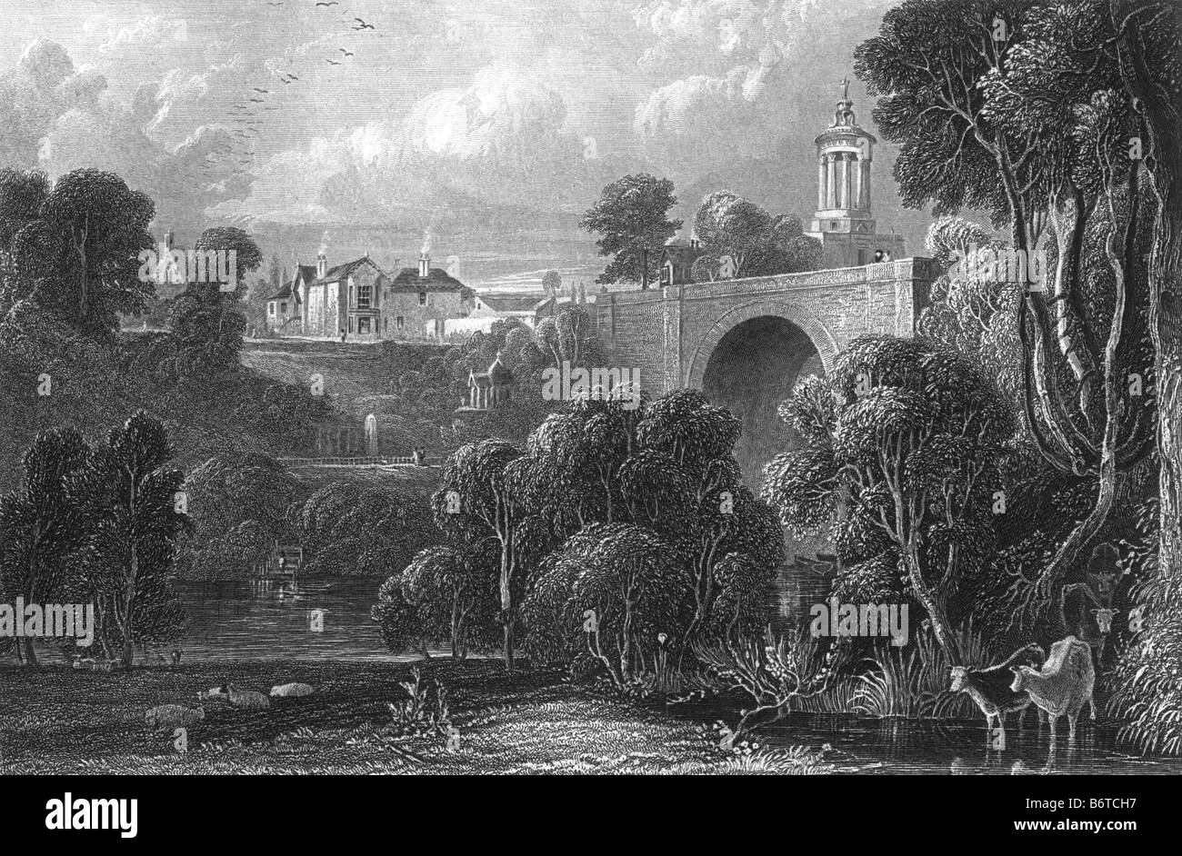 New Brig Of Doon and Robert Burns Monument Engraving by David Octavius ...