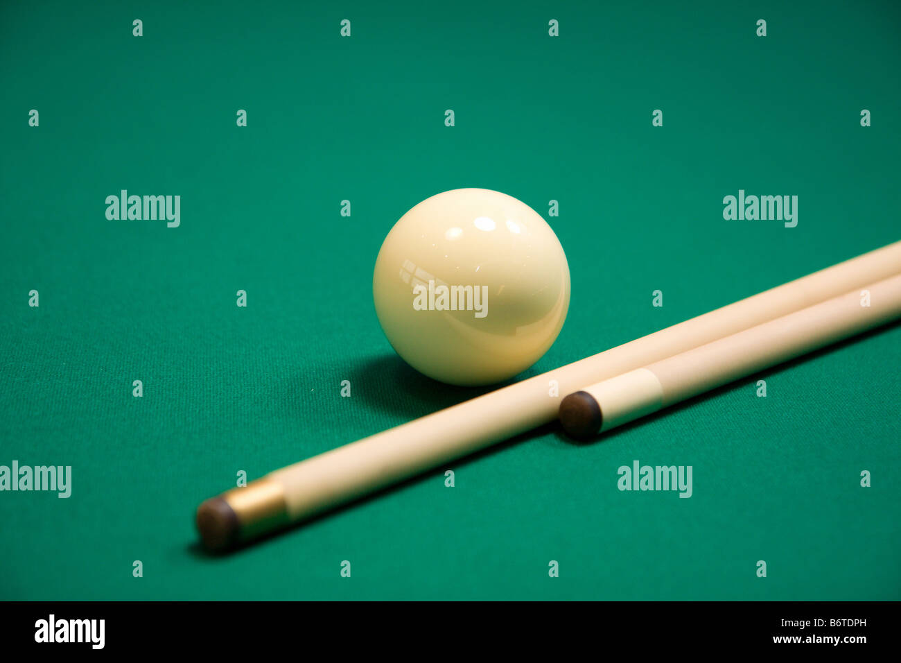 Billiard set on green table Focus point on a ball Stock Photo - Alamy