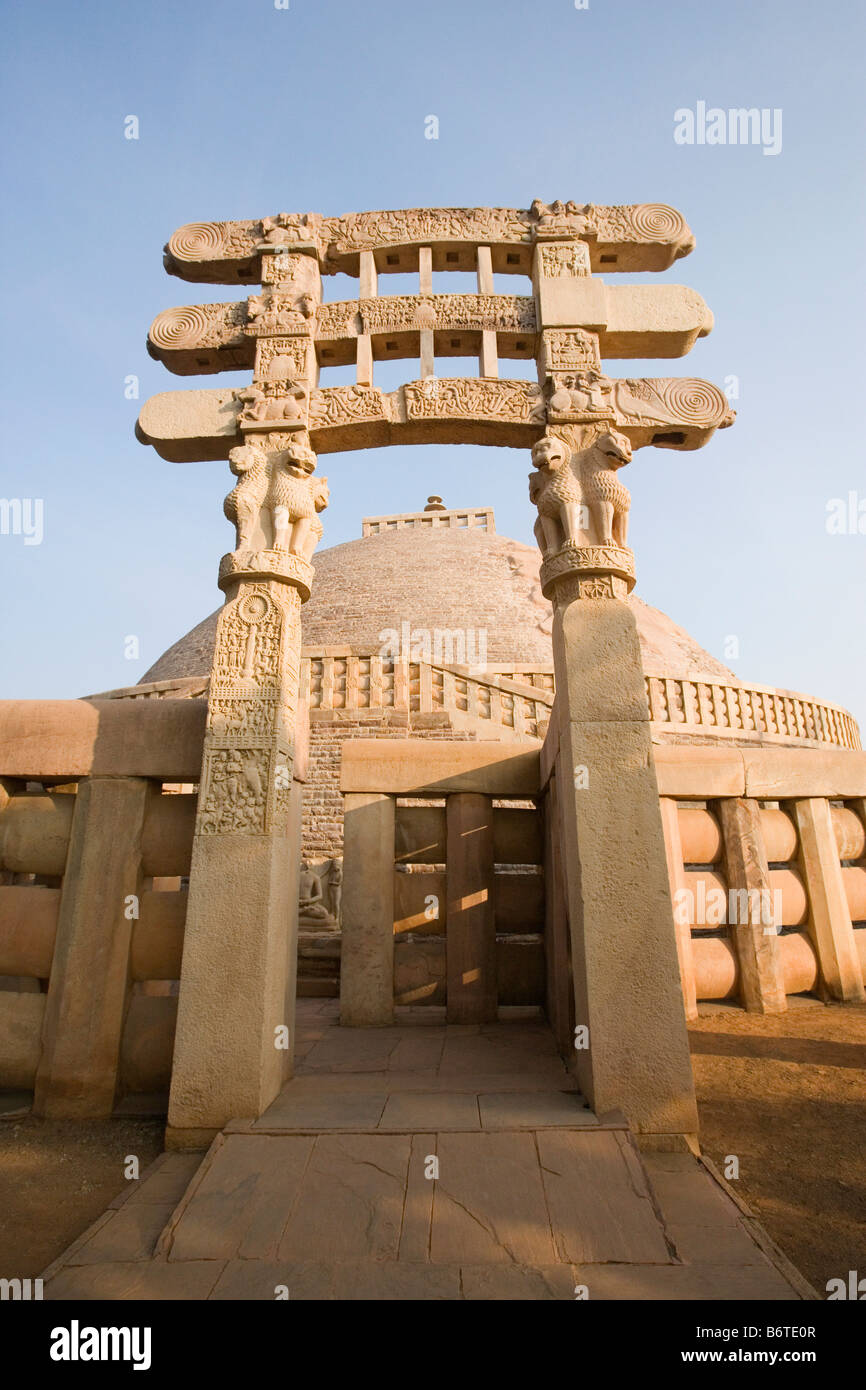 Architectural details of a stupa, Great Stupa, Sanchi, Bhopal, Madhya ...