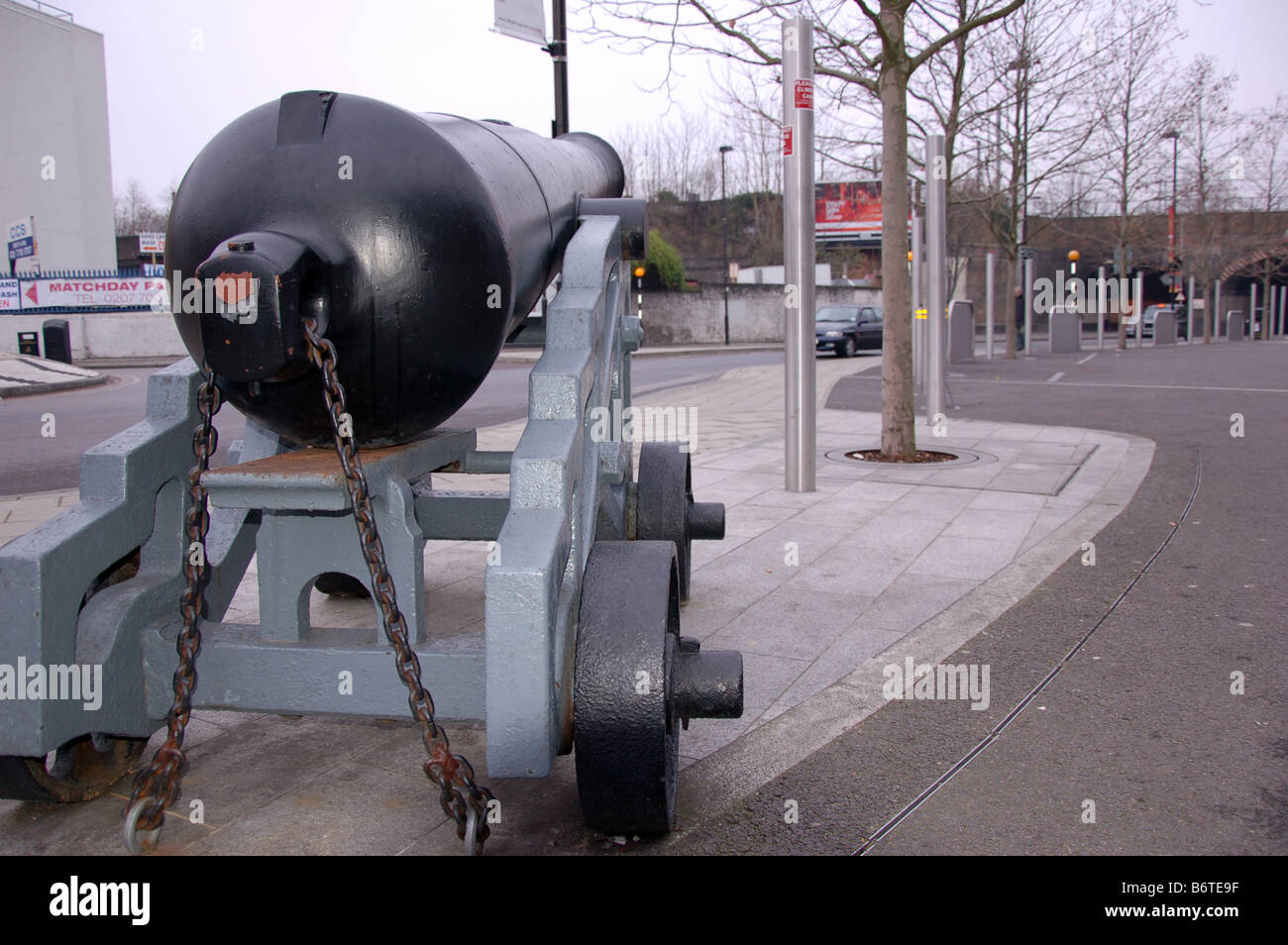 Canons outside of the Emirates Stadium the home of Arsenal, London ...
