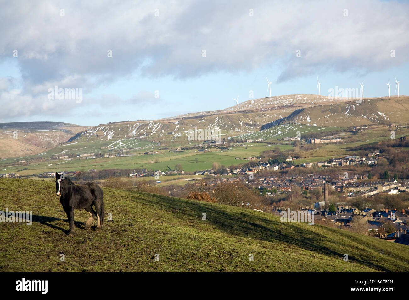 Scout moor wind turbine farm on the lancashire moors above Ramsbottom ...