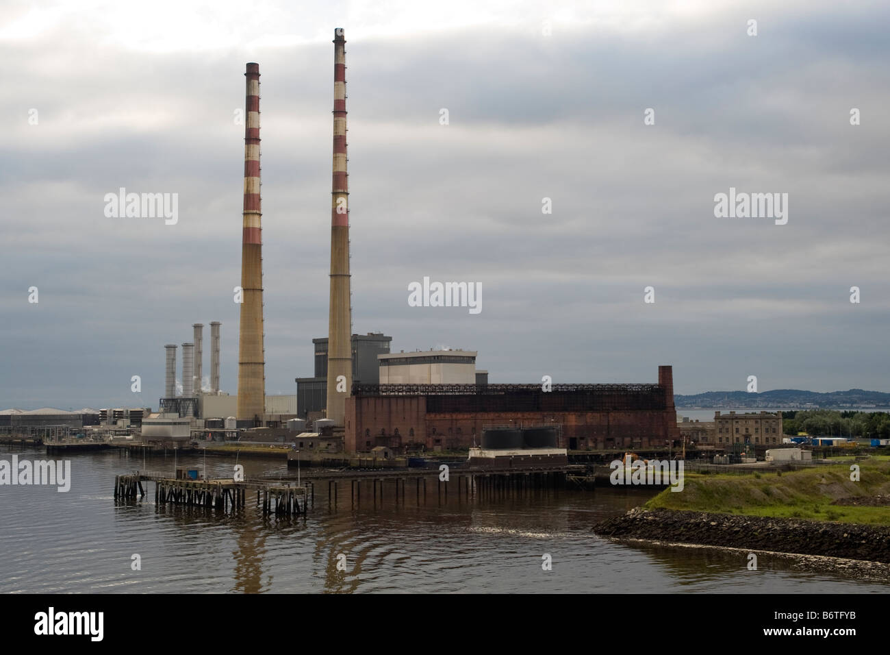 Poolbeg Generating Station, Ringsend, Dublin. The chimneys are 207 ...