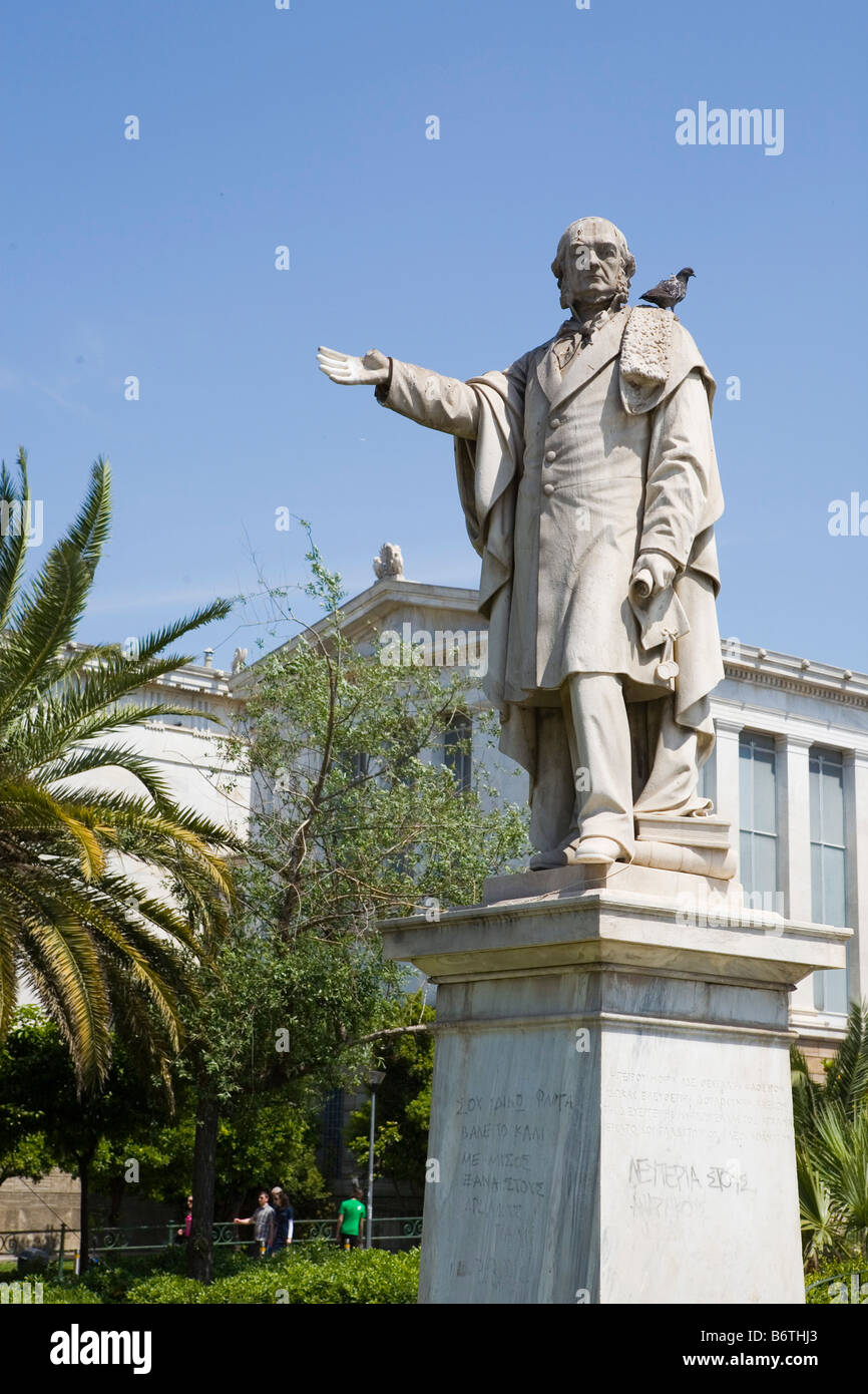 Statue of man in front of university, Athens, sculpture, exterior ...