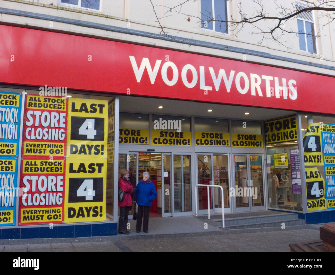 Bangor Gwynedd North Wales UK Woolworths store shop window with closing ...