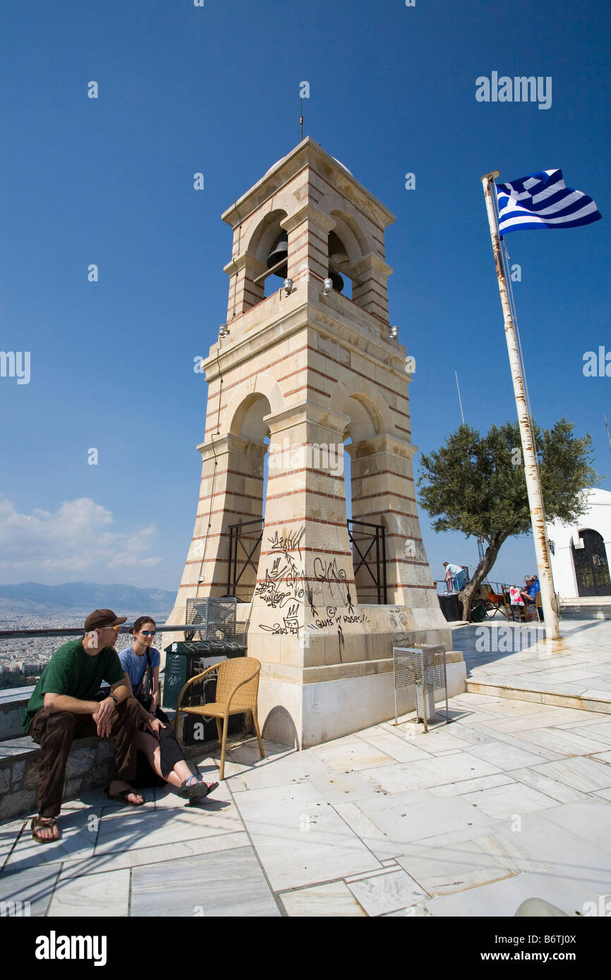 Mount Lycabettus, St. George Church, bell tower, Athens, Greece, Balkans, Eastern Europe Stock ...