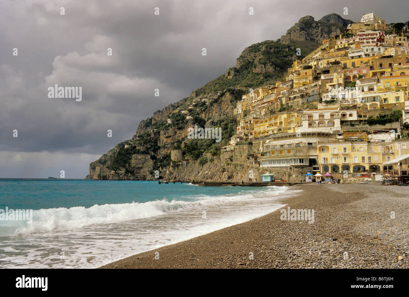 Spiaggia Grande main beach in Positano at Amalfi Coast Campania region ...