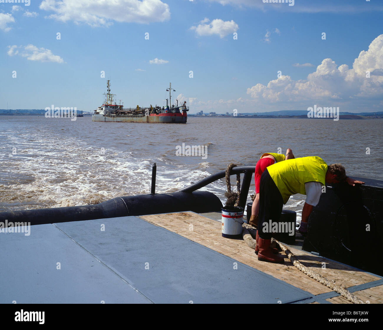 Sand Dredger in the Bristol Channel seen from a Tug Stock Photo - Alamy