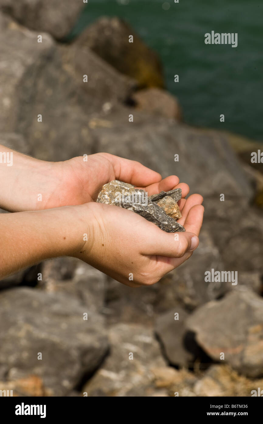 A childs hands holding rocks Stock Photo - Alamy
