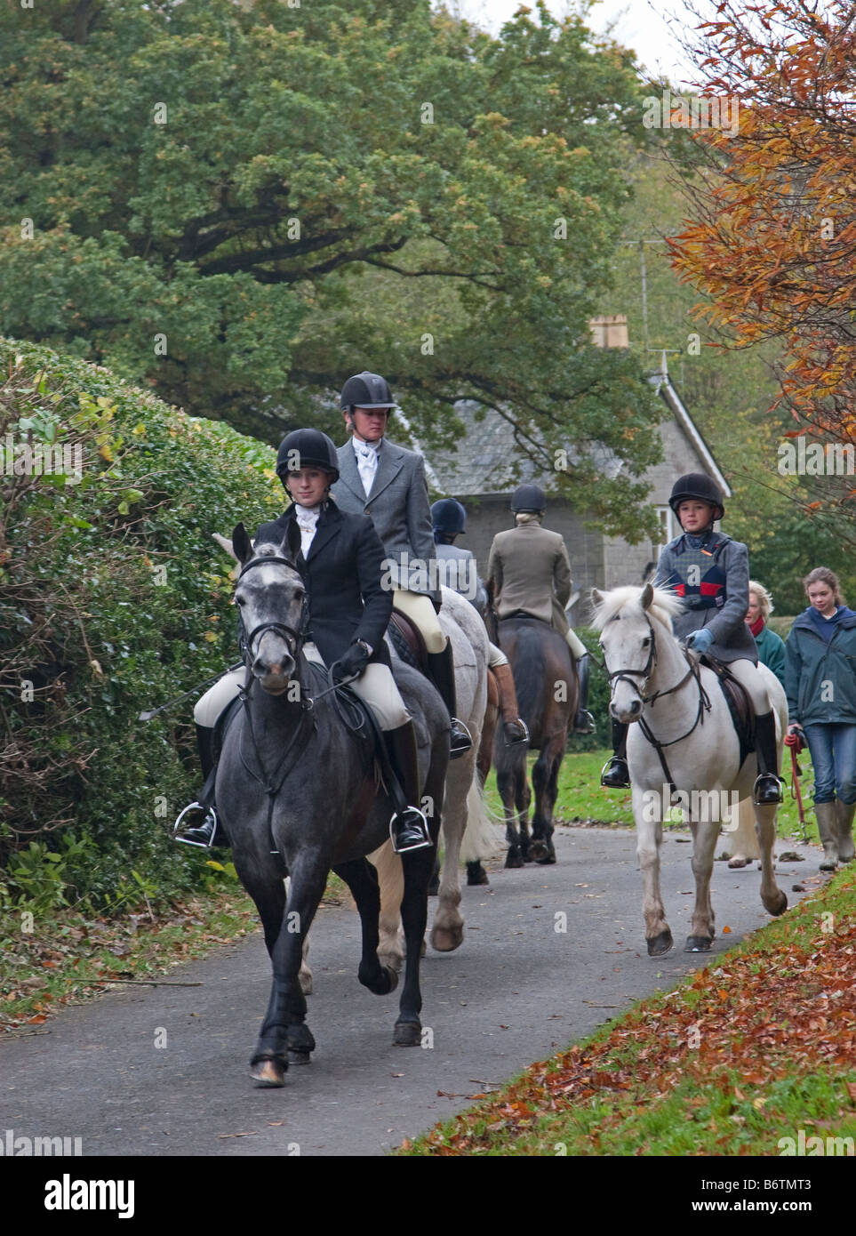 Three riders at a fox hunt meet Stock Photo - Alamy