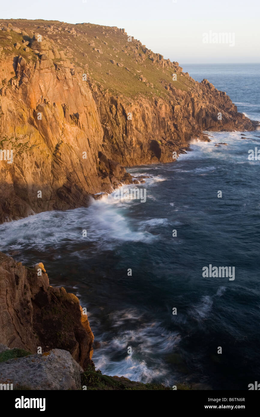 Evening light on the Cornish Cliffs near Lands End, Cornwall, UK Stock ...