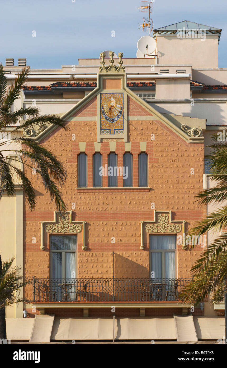Traditional Catalan architecture buildings by the sea front. Sitges ...