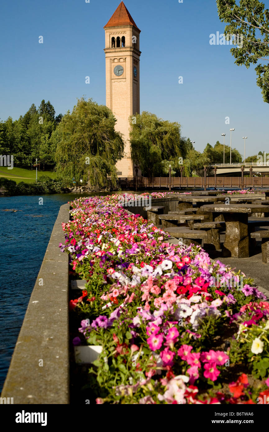 Clock Tower and Riverfront Park at Spokane, Washington State, USA Stock ...
