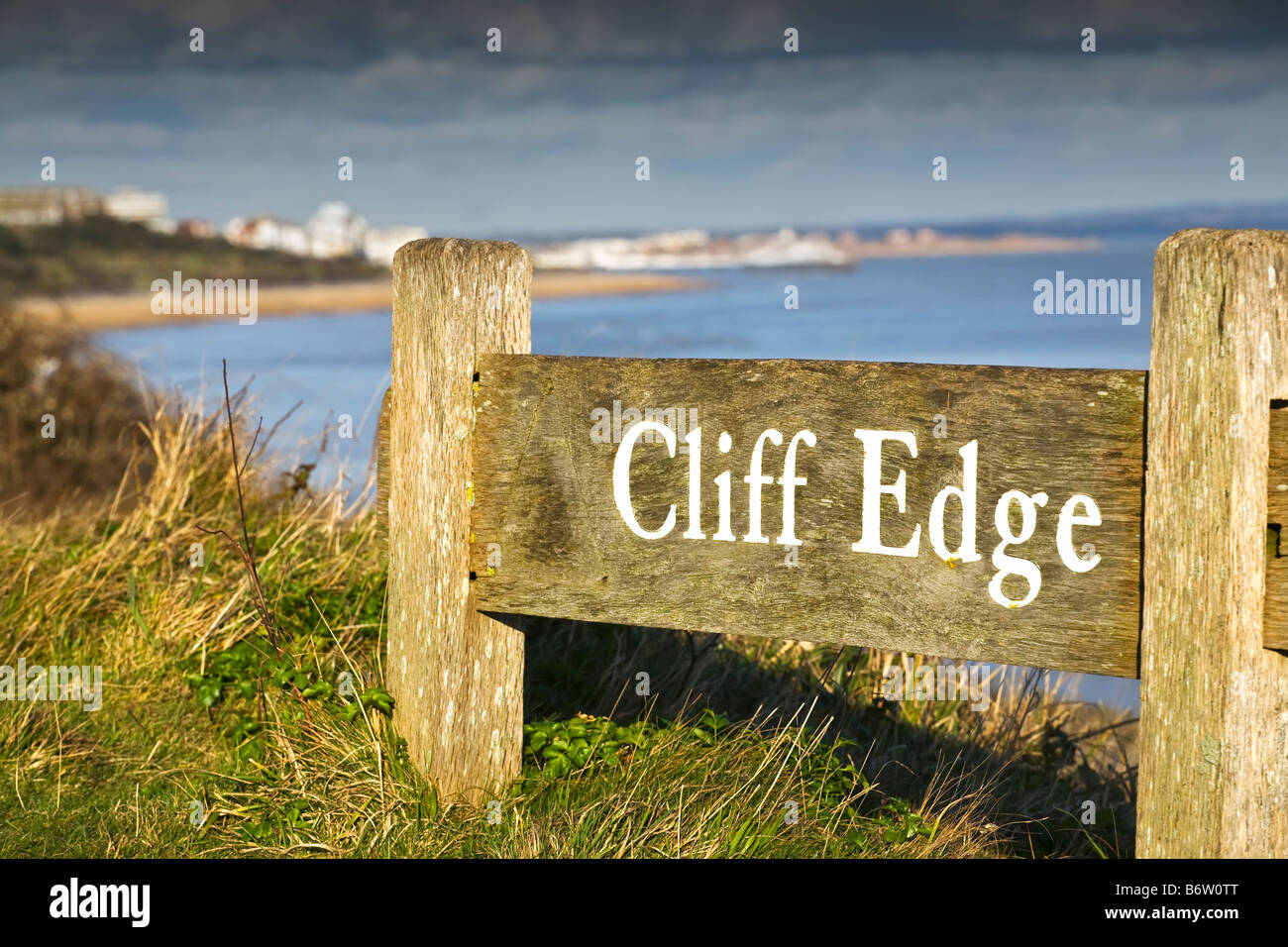 Cliff edge sign near Eastbourne Stock Photo - Alamy