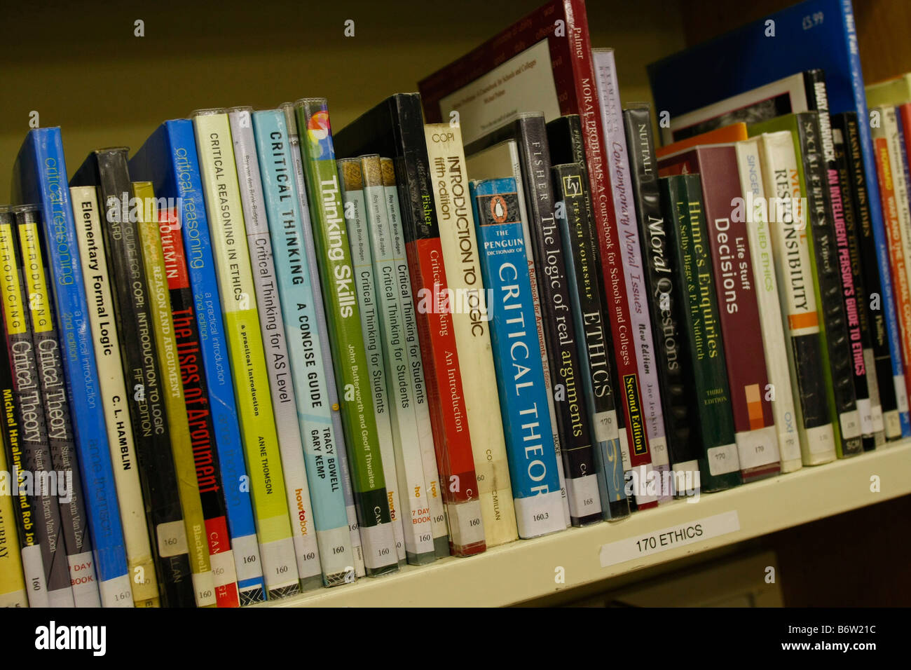 Ethics Books on College library bookshelf Stock Photo - Alamy